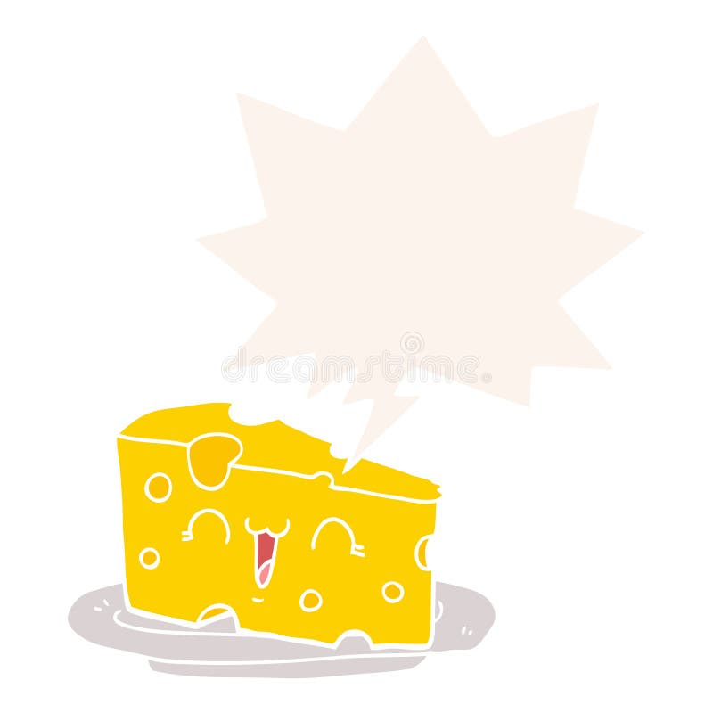 A Creative Cute Cartoon Cheese and Speech Bubble in Retro Style Stock ...