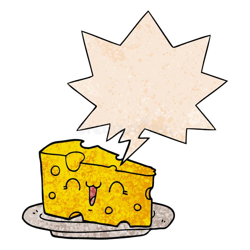 A Creative Cute Cartoon Cheese and Speech Bubble in Retro Texture Style ...