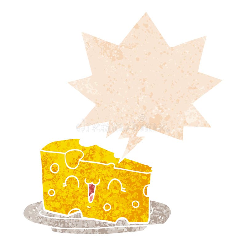 A Creative Cute Cartoon Cheese and Speech Bubble in Retro Textured ...