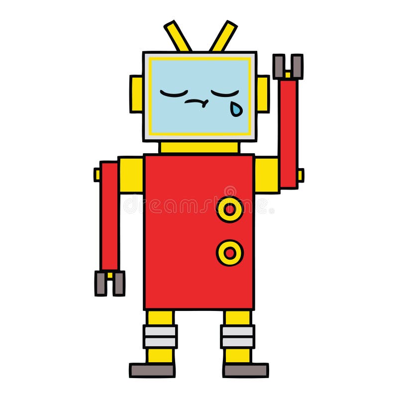 A Creative Cute Cartoon Crying Robot Stock Vector - Illustration of ...