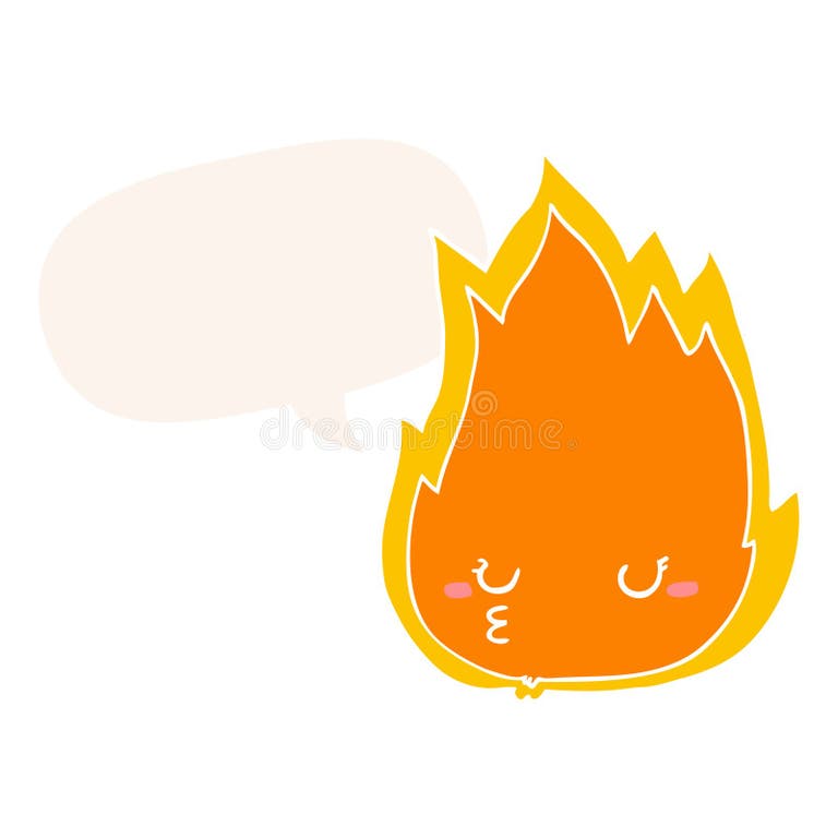 A Creative Cute Cartoon Fire and Speech Bubble in Retro Style Stock ...