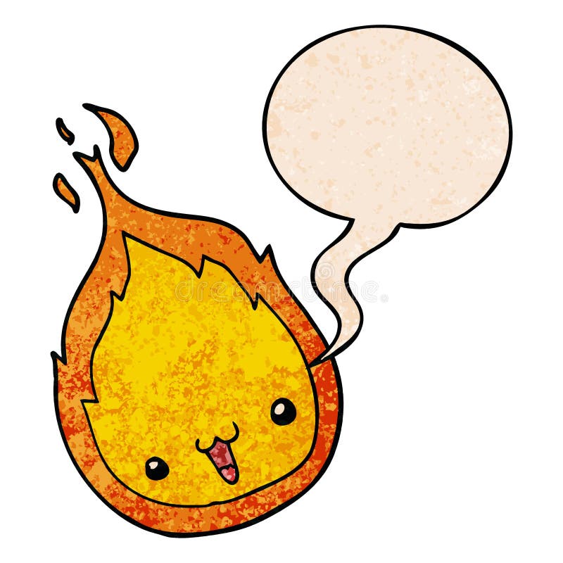A Creative Cute Cartoon Flame and Speech Bubble in Retro Texture Style ...