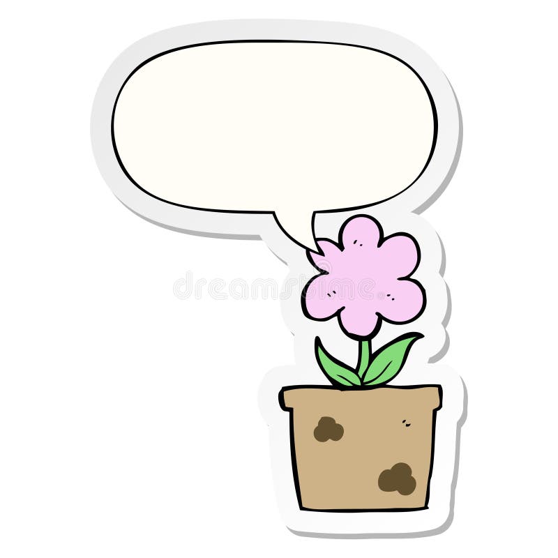 A Creative Cute Cartoon Flower and Speech Bubble Sticker Stock Vector ...