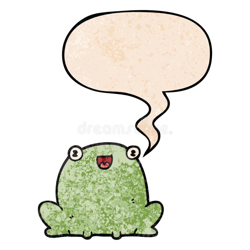 A Creative Cute Cartoon Frog and Speech Bubble in Retro Texture Style ...