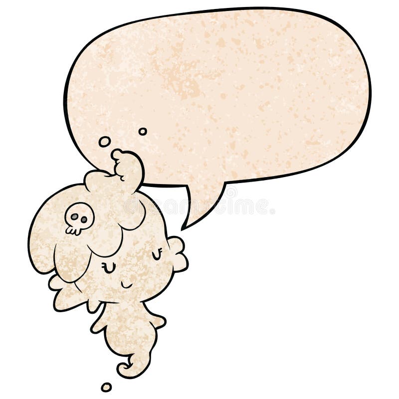 A Creative Cute Cartoon Ghost Girl and Speech Bubble in Retro Texture ...