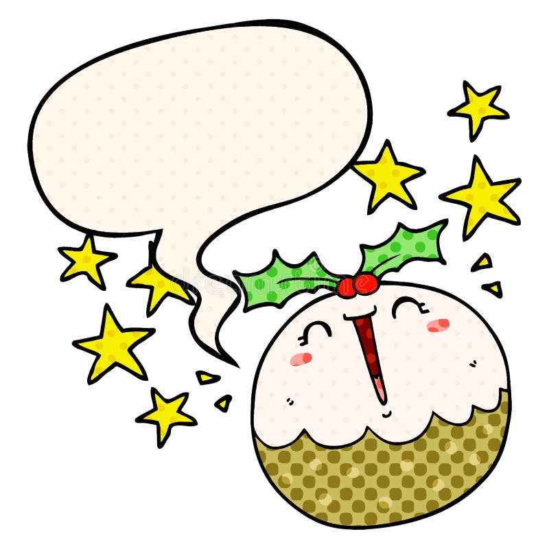 Christmas Pudding Xmas Face Happy Cute Cartoon Comic Book Dots Style ...
