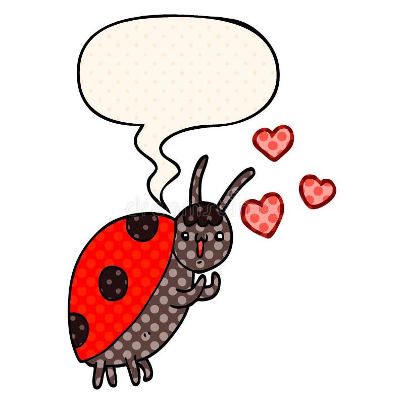 A Creative Cute Cartoon Ladybug in Love and Speech Bubble in Comic Book ...