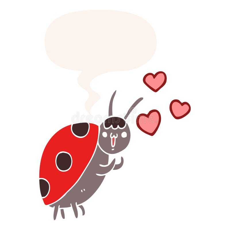 A Creative Cute Cartoon Ladybug in Love and Speech Bubble in Retro ...