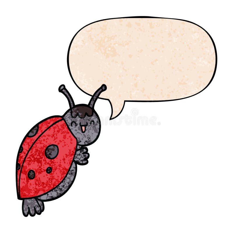 A Creative Cute Cartoon Ladybug and Speech Bubble in Retro Texture ...