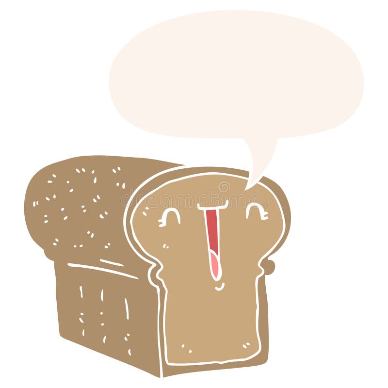 A Creative Cute Cartoon Loaf of Bread and Speech Bubble in Retro Style ...