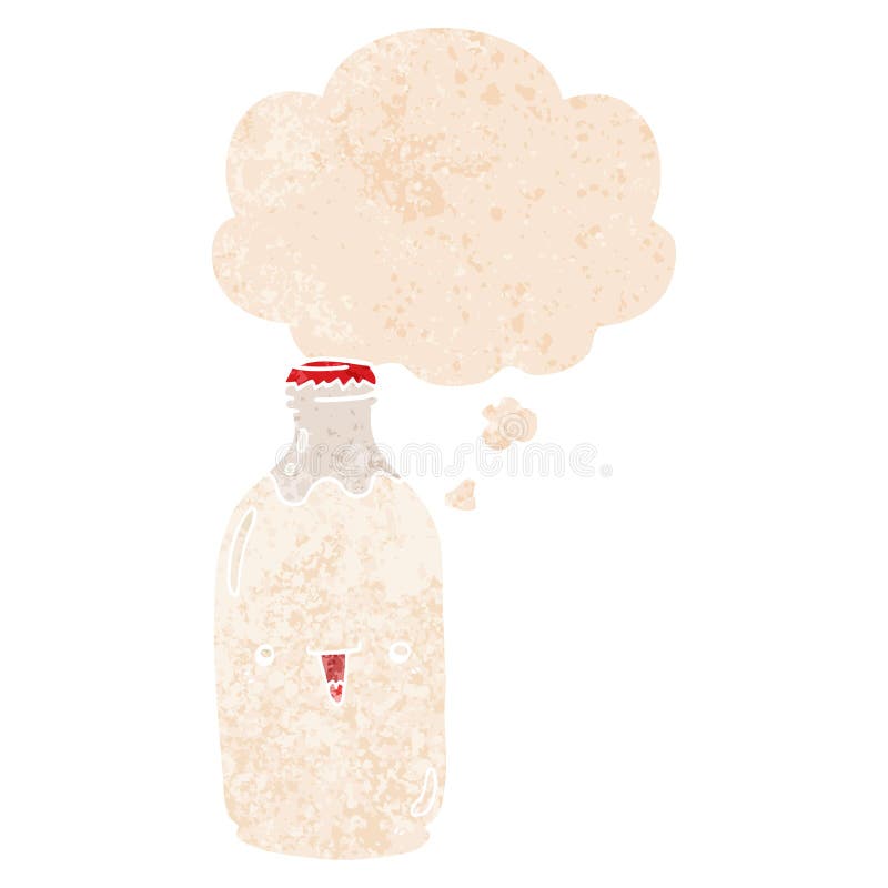 A Creative Cute Cartoon Milk Bottle And Thought Bubble In Retro