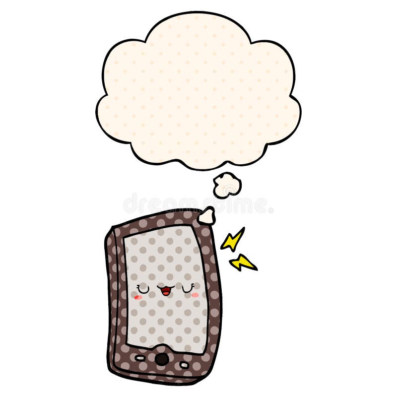 A Creative Cute Cartoon Mobile Phone and Thought Bubble in Comic Book ...
