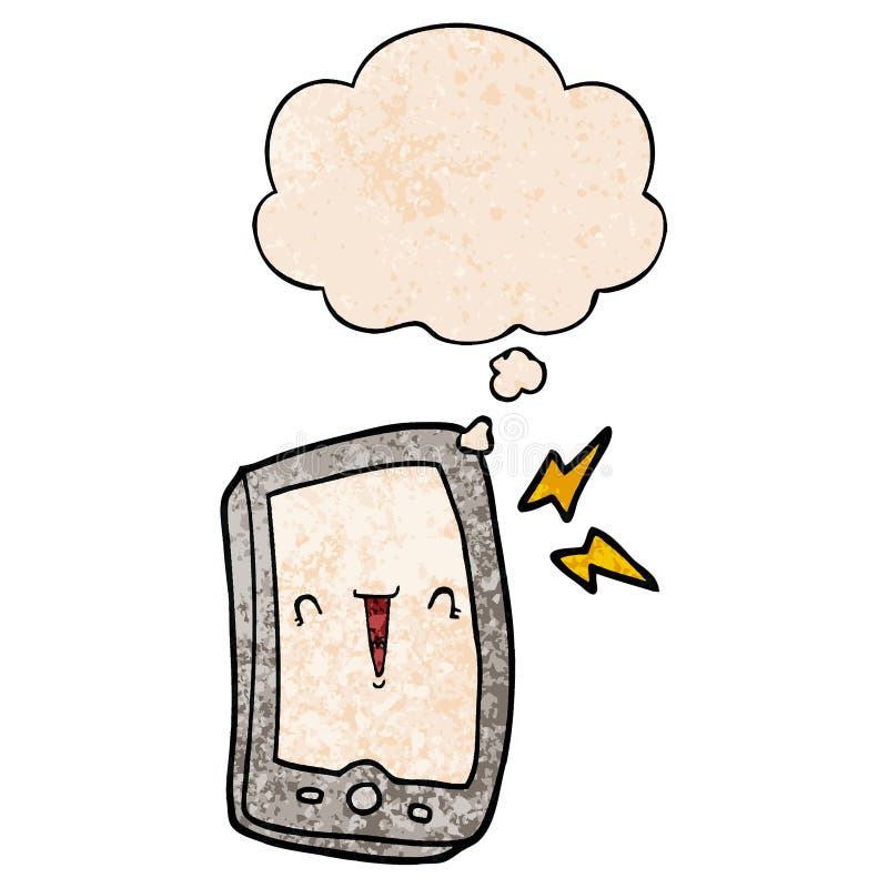 A Creative Cute Cartoon Mobile Phone and Thought Bubble in Grunge ...