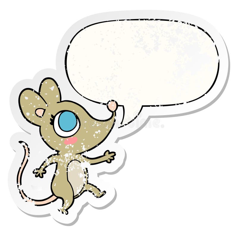 A Creative Cute Cartoon Mouse and Speech Bubble Distressed Sticker ...