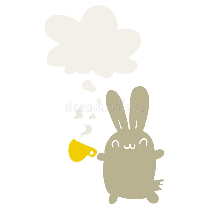A Creative Cute Cartoon Rabbit Drinking Coffee and Thought Bubble in ...