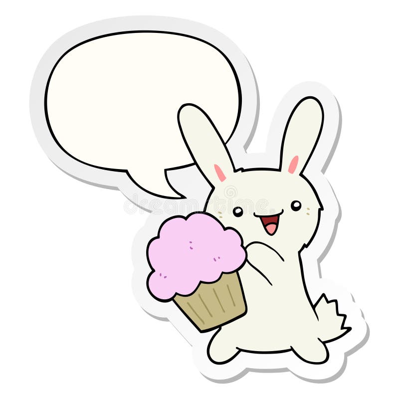 A Creative Cute Cartoon Rabbit and Muffin and Speech Bubble Sticker ...