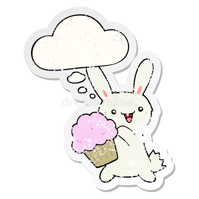 A Creative Cute Cartoon Rabbit with Muffin and Thought Bubble As a ...