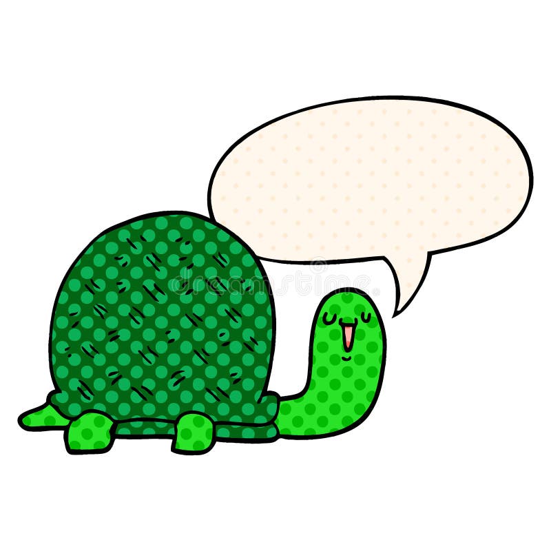A Creative Cute Cartoon Turtle and Speech Bubble in Comic Book Style ...
