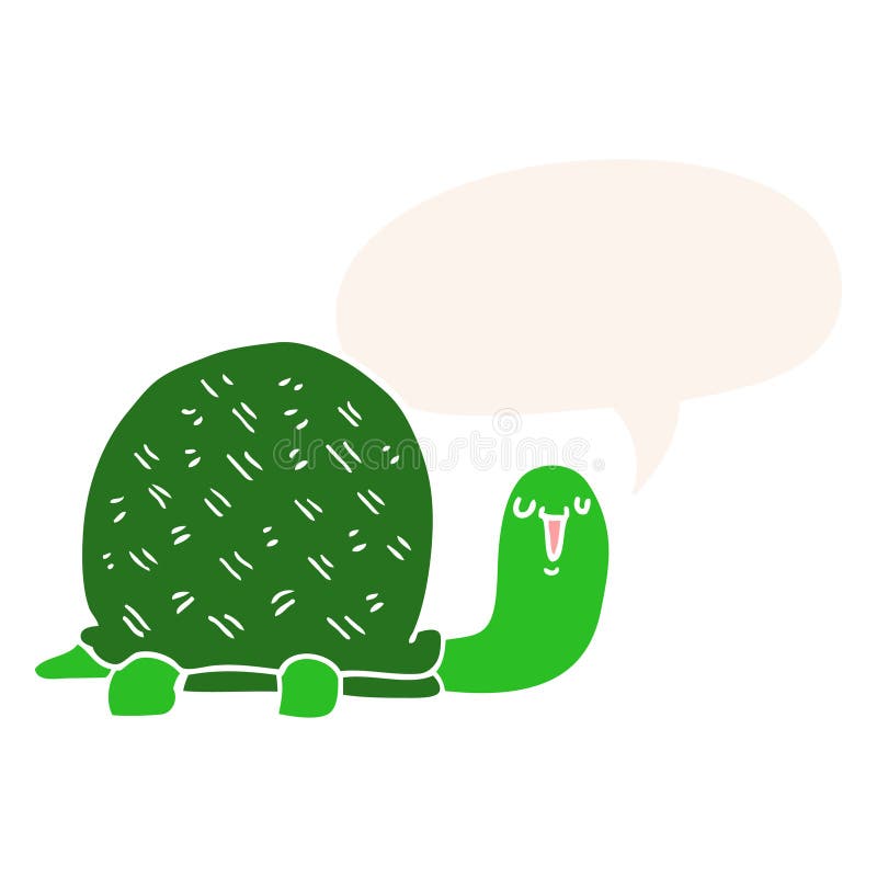 A Creative Cute Cartoon Turtle and Speech Bubble in Retro Style Stock ...