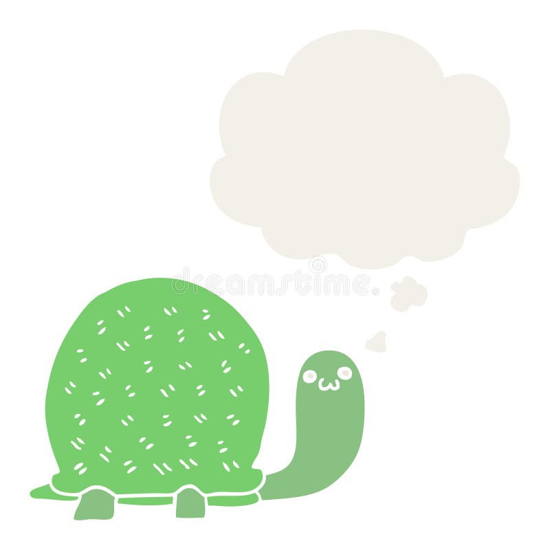 A Creative Cute Cartoon Turtle and Thought Bubble in Retro Style Stock ...