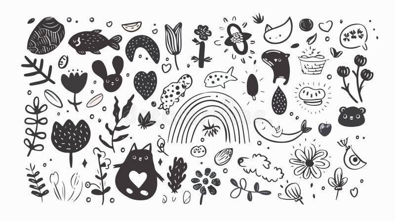 Creative Cute Doodle Design Elements Set for Funny Projects Stock ...