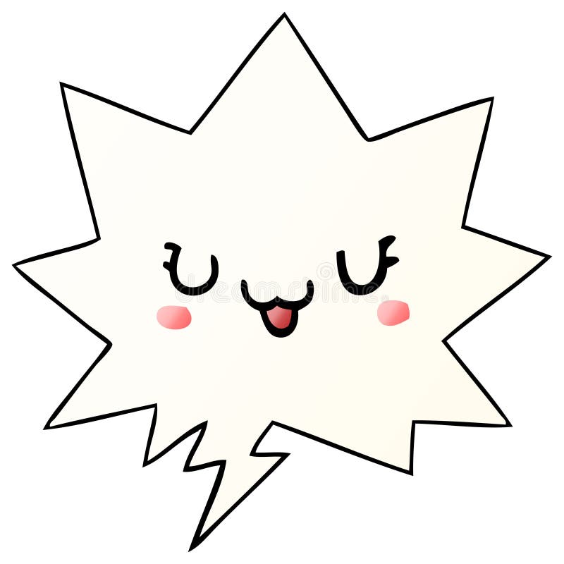 A Creative Cute Happy Cartoon Face and Speech Bubble in Smooth Gradient ...