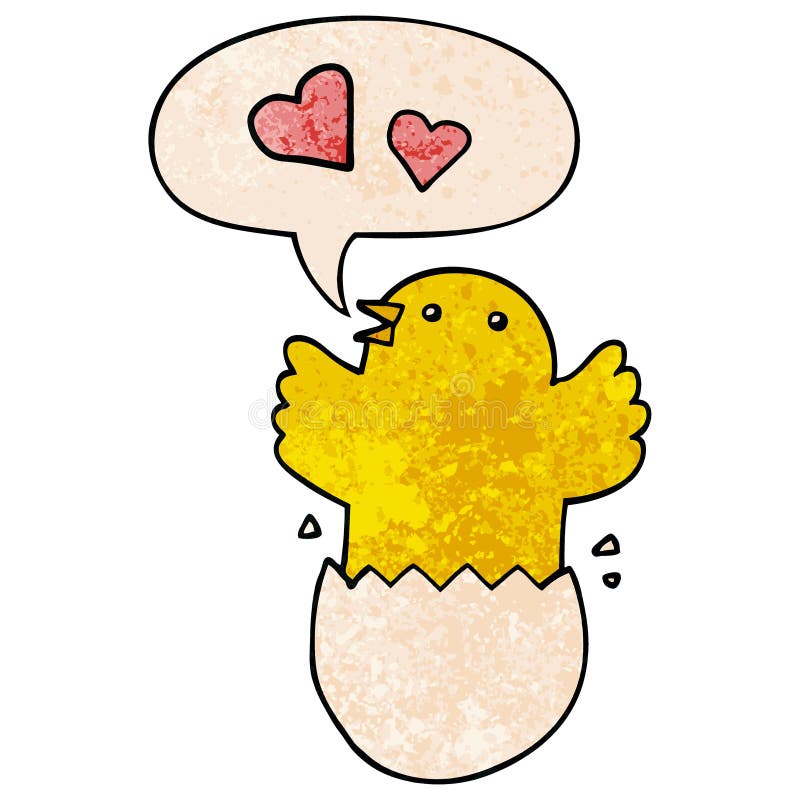 A Creative Cute Hatching Chick Cartoon and Speech Bubble in Retro ...