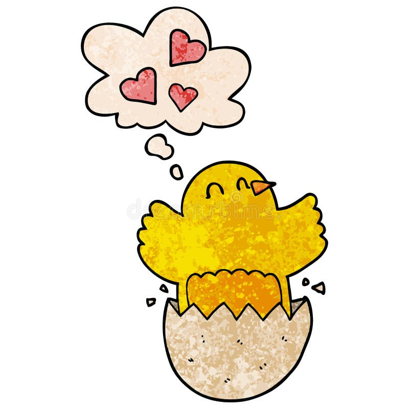 A Creative Cute Hatching Chick Cartoon and Thought Bubble in Grunge ...