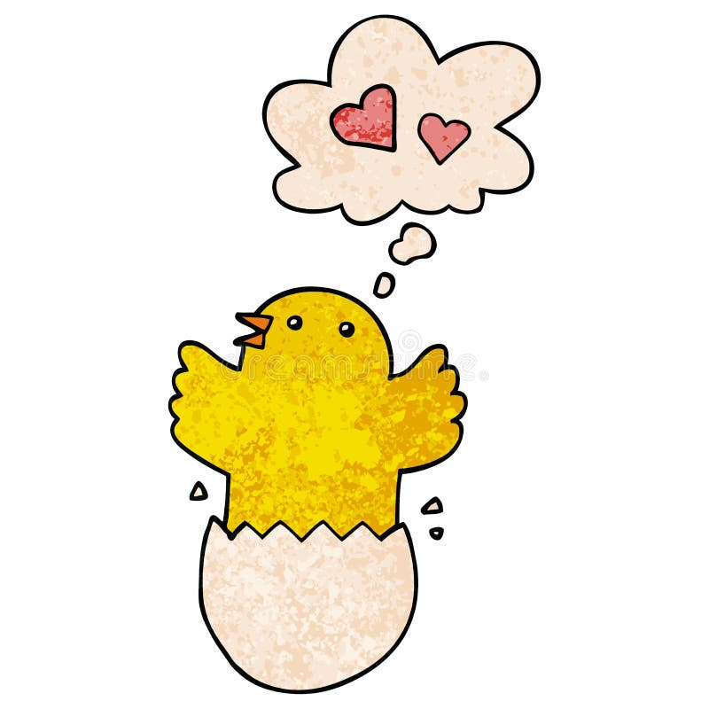 A Creative Cute Hatching Chick Cartoon and Thought Bubble in Grunge ...