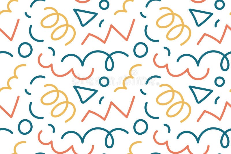 Creative Cute Squiggle Print with Colored Abstract Squiggles. Seamless ...