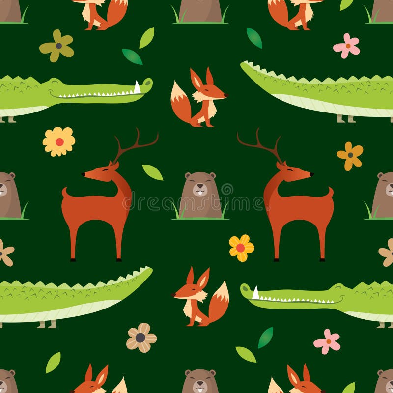 Creative Cute Wild Animals Vector Pattern Stock Vector - Illustration ...