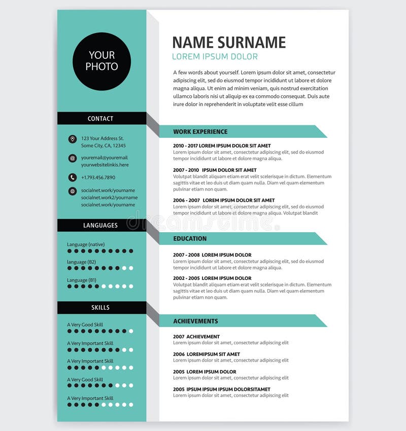 Creative CV / Resume Template Green Color Minimalist Stock Vector ... Creative CV / Resume Template Green Color Minimalist Stock Vector ...