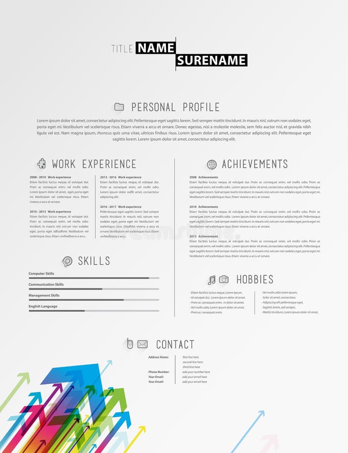 Creative Cv Template with Colorful Arrows - Light Version. Stock Vector ...