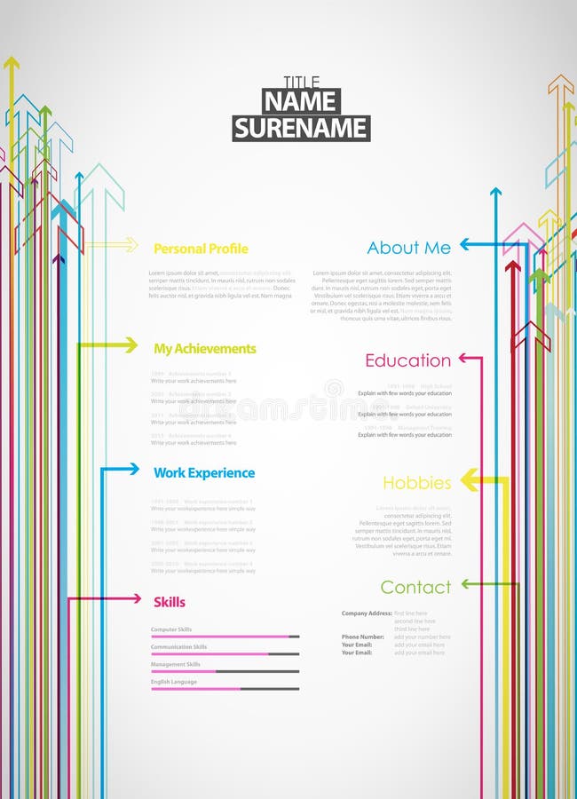 Creative Cv Template with Colorful Arrows - Light Version. Stock Vector ...