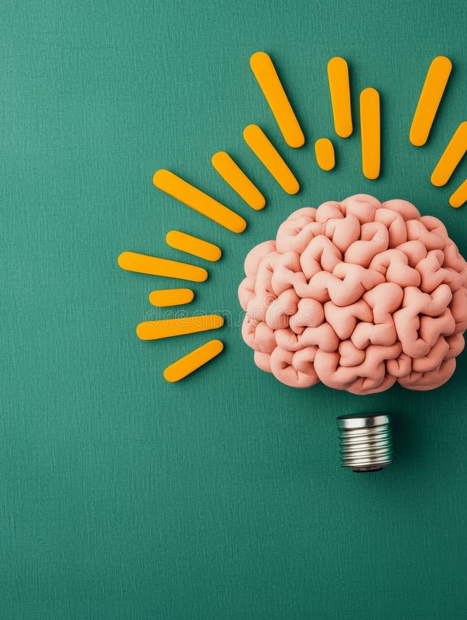 Creative 3D Brain Model with Light Bulb for Brainstorming and Artistic ...