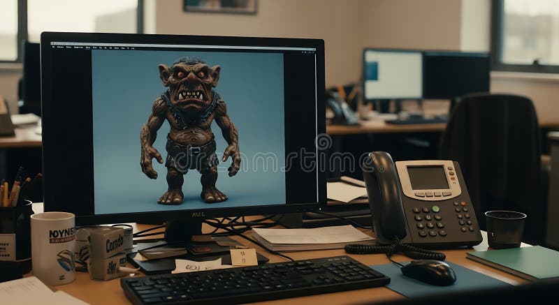 Creative 3d Character Design of a Mythical Creature on Computer Screen ...