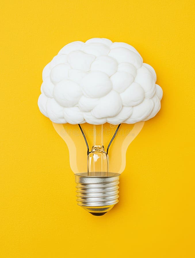 Creative 3D Clay Sculpture of Cloud Shaped Light Bulb on Yellow ...