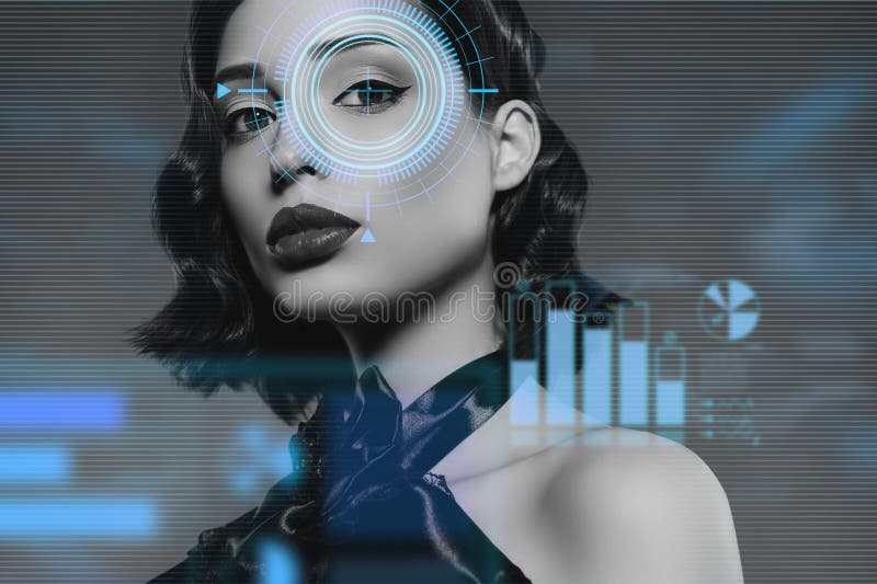 Creative 3d Collage Template of Black White Effect Woman Having Face Id ...