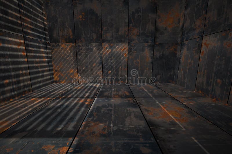 Creative 3D Dark Grungy Rusty Metal Room Stock Photo - Image of metal ...