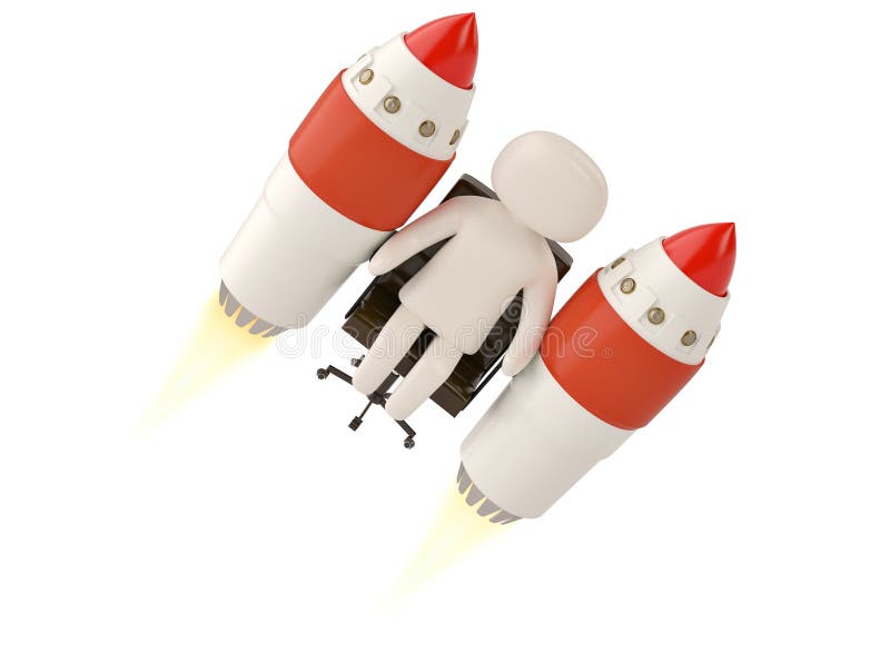 Creative 3D Illustration a Character on Rocket Chair. Stock ...