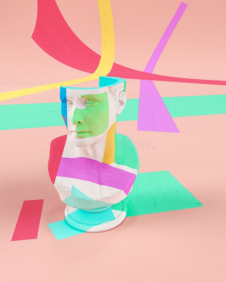 Creative 3D Illustration Concept of a Statue of a Human Head. Pastel ...