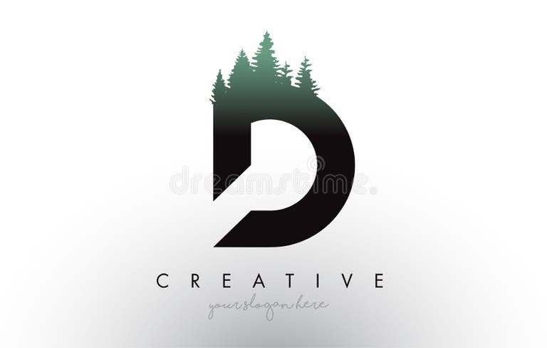 Creative D Letter Logo Idea with Pine Forest Trees. Letter D Design ...