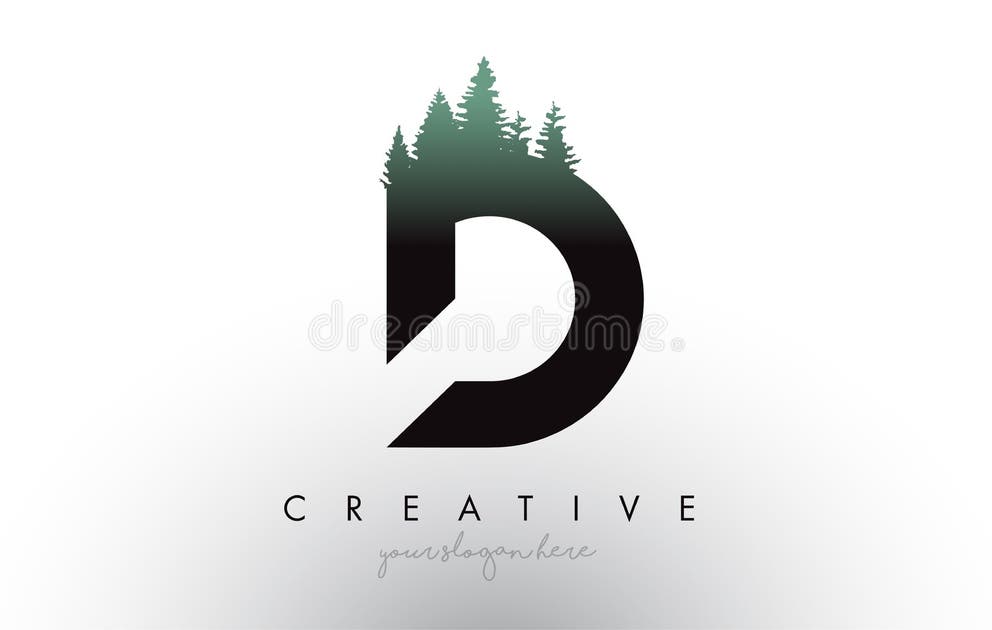 Creative D Letter Logo Idea with Pine Forest Trees. Letter D Design ...