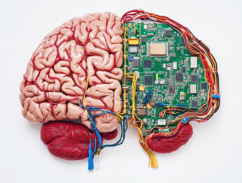 Creative 3D Visualization of a Human Brain Merging with a Circuit Board ...