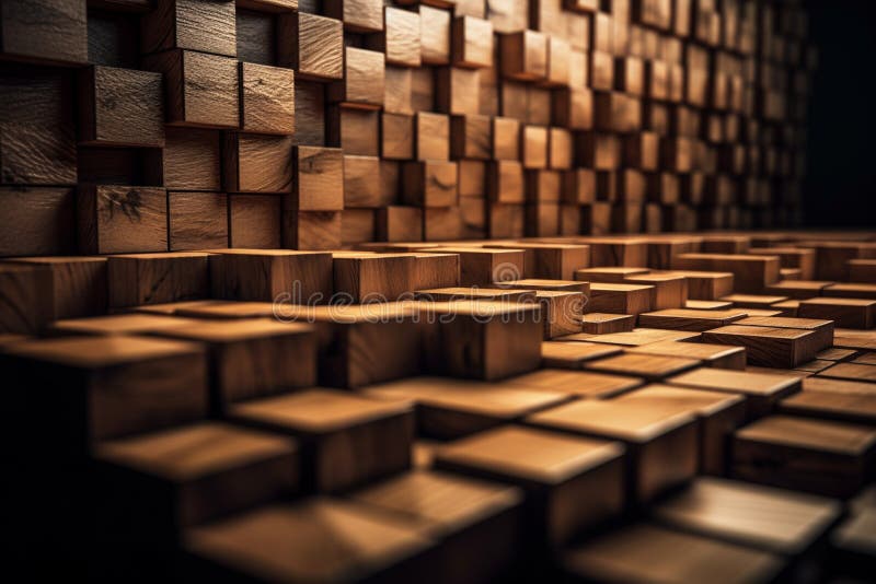 Creative 3d Wooden Wall Surface with Square Tiles Texture Cubes Brown ...