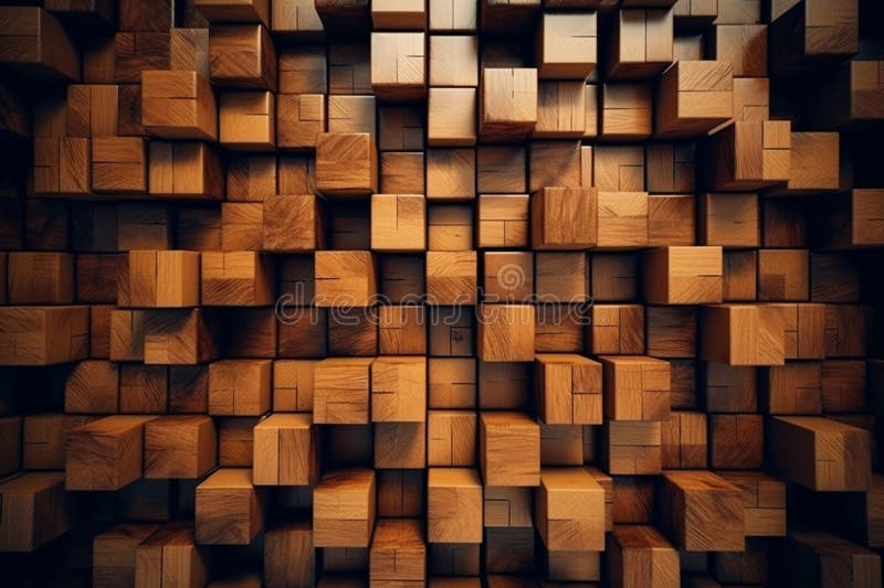 Creative 3d Wooden Wall Surface with Square Tiles Texture Cubes Brown ...