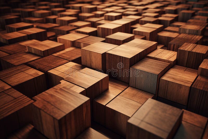 Creative 3d Wooden Wall Surface with Square Tiles Texture Cubes Brown ...