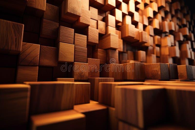 Creative 3d Wooden Wall Surface with Square Tiles Texture Cubes Brown ...