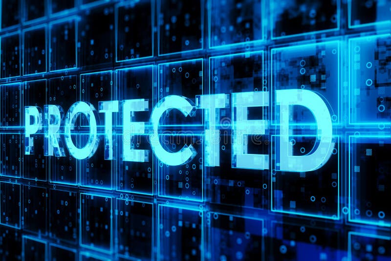 Creative Dark Blue Cubes Background with Protected Text Hologram ...