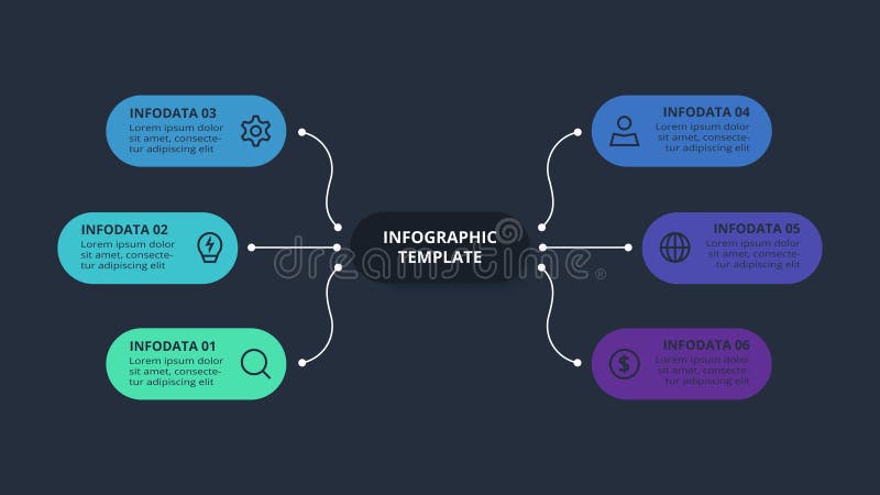 Creative Dark Infographic with 6 Elements Template for Web on a Black ...